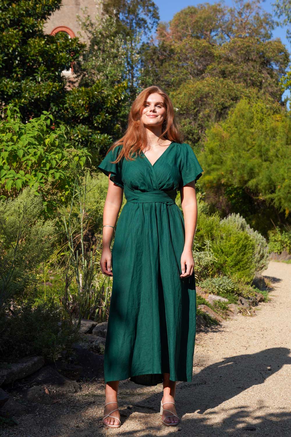 Phoebe Forest Green Dress - 100% Linen – Aulieude