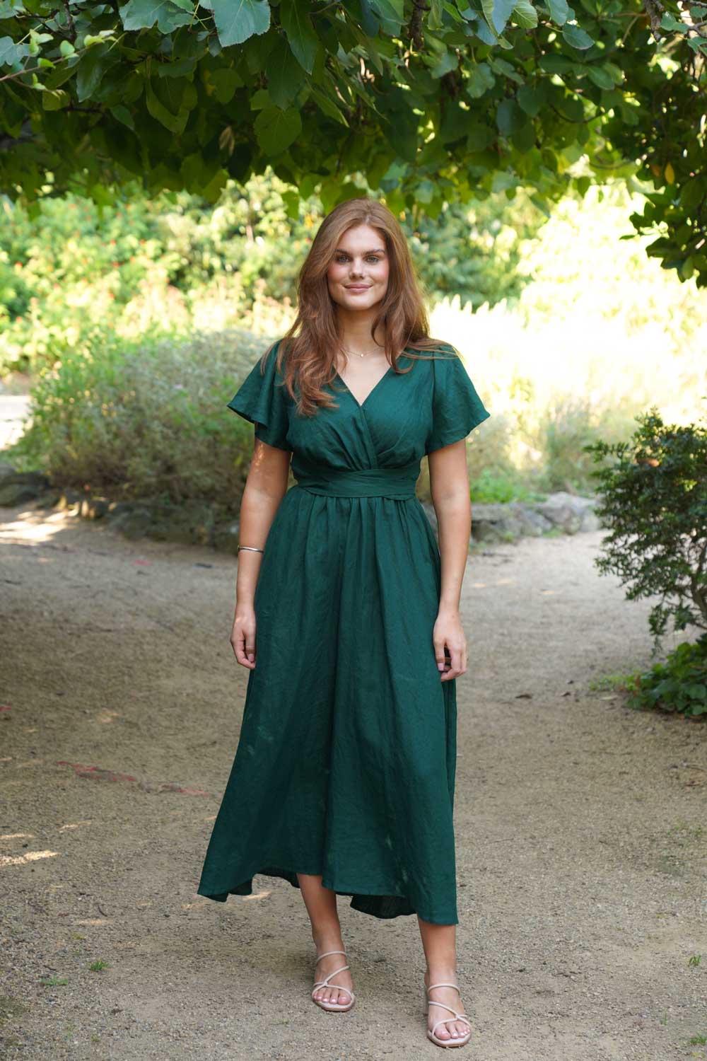 Phoebe Forest Green Dress - 100% Linen – Aulieude