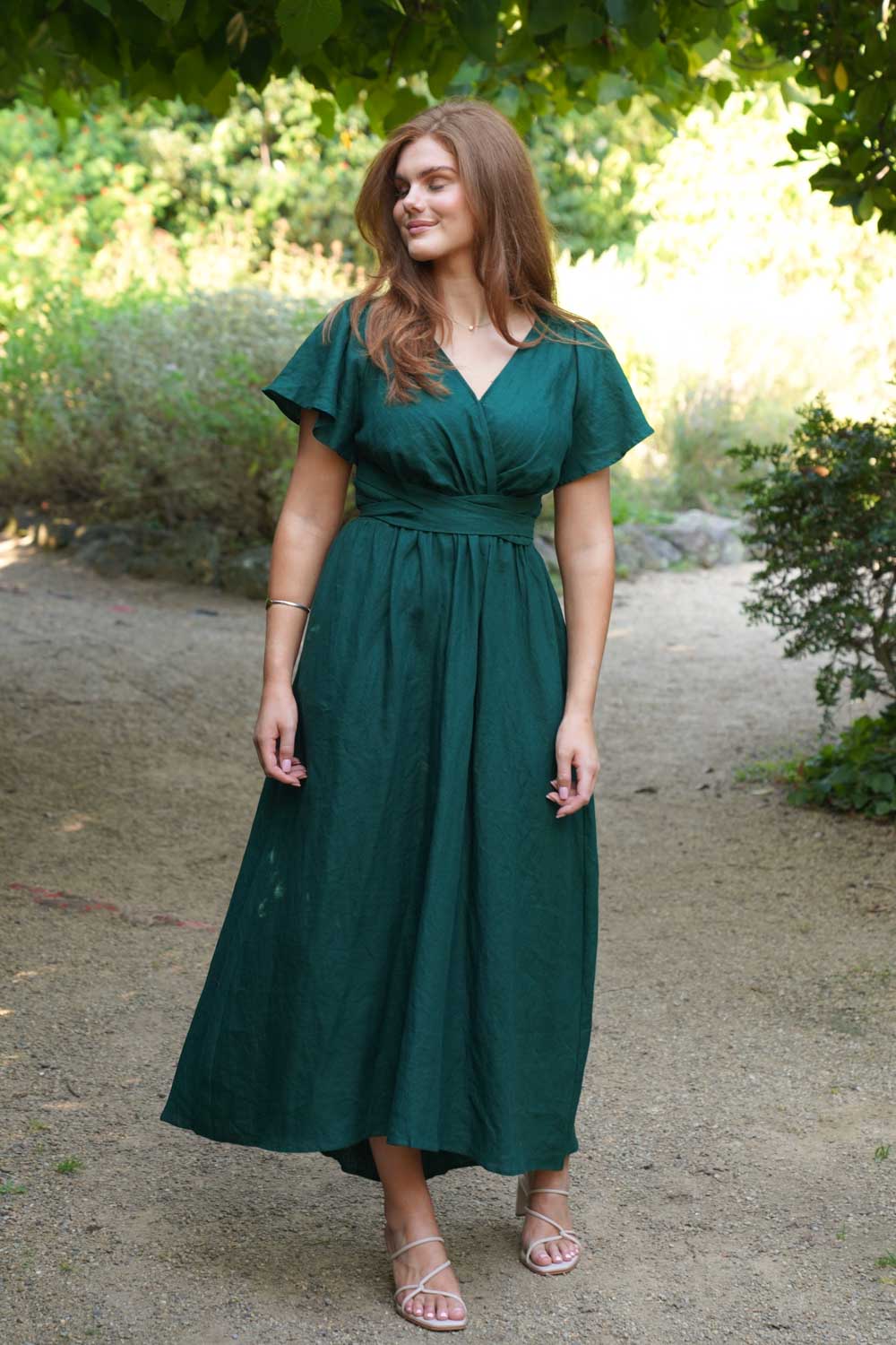Phoebe Forest Green Dress - 100% Linen – Aulieude