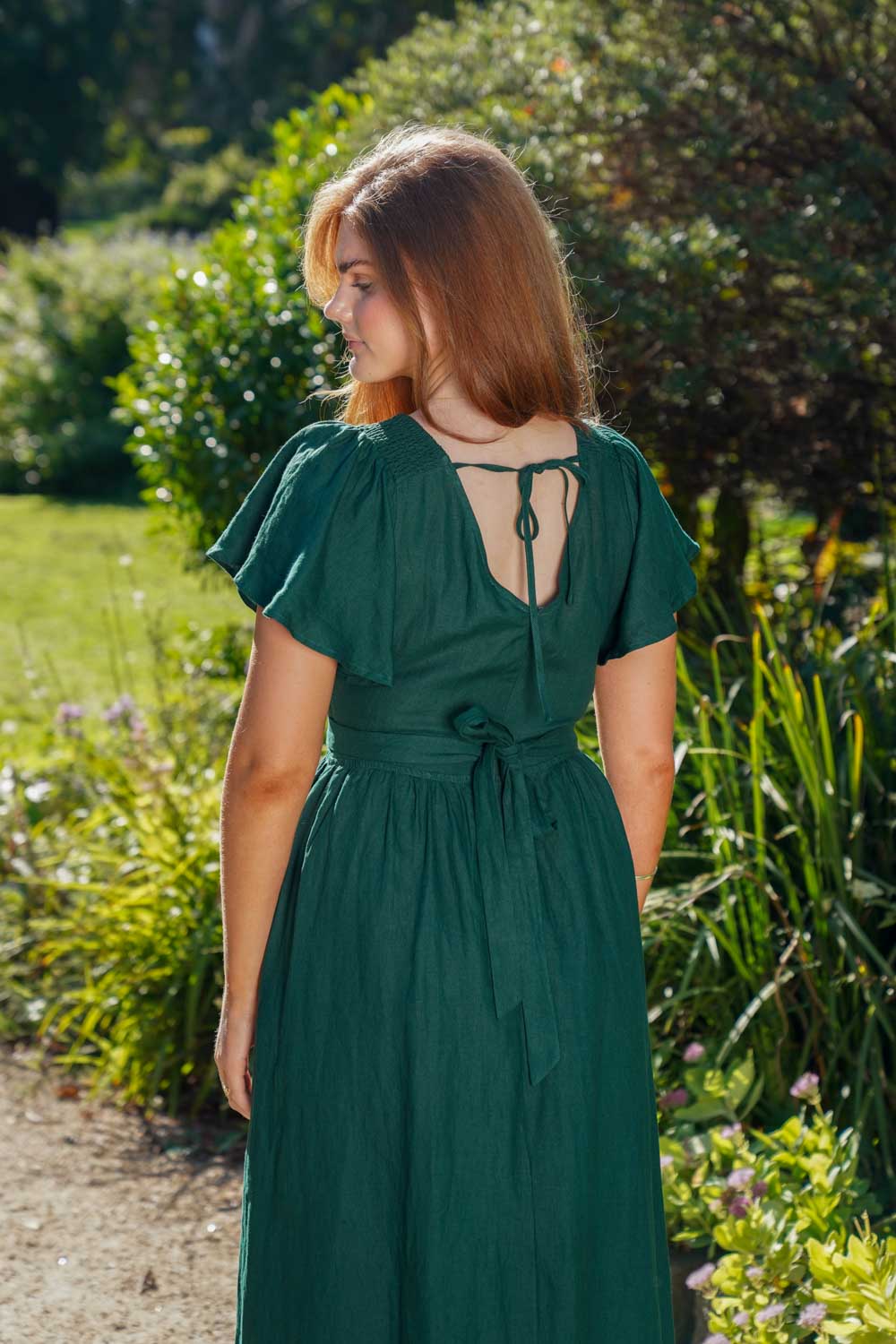 Phoebe Forest Green Dress - 100% Linen – Aulieude