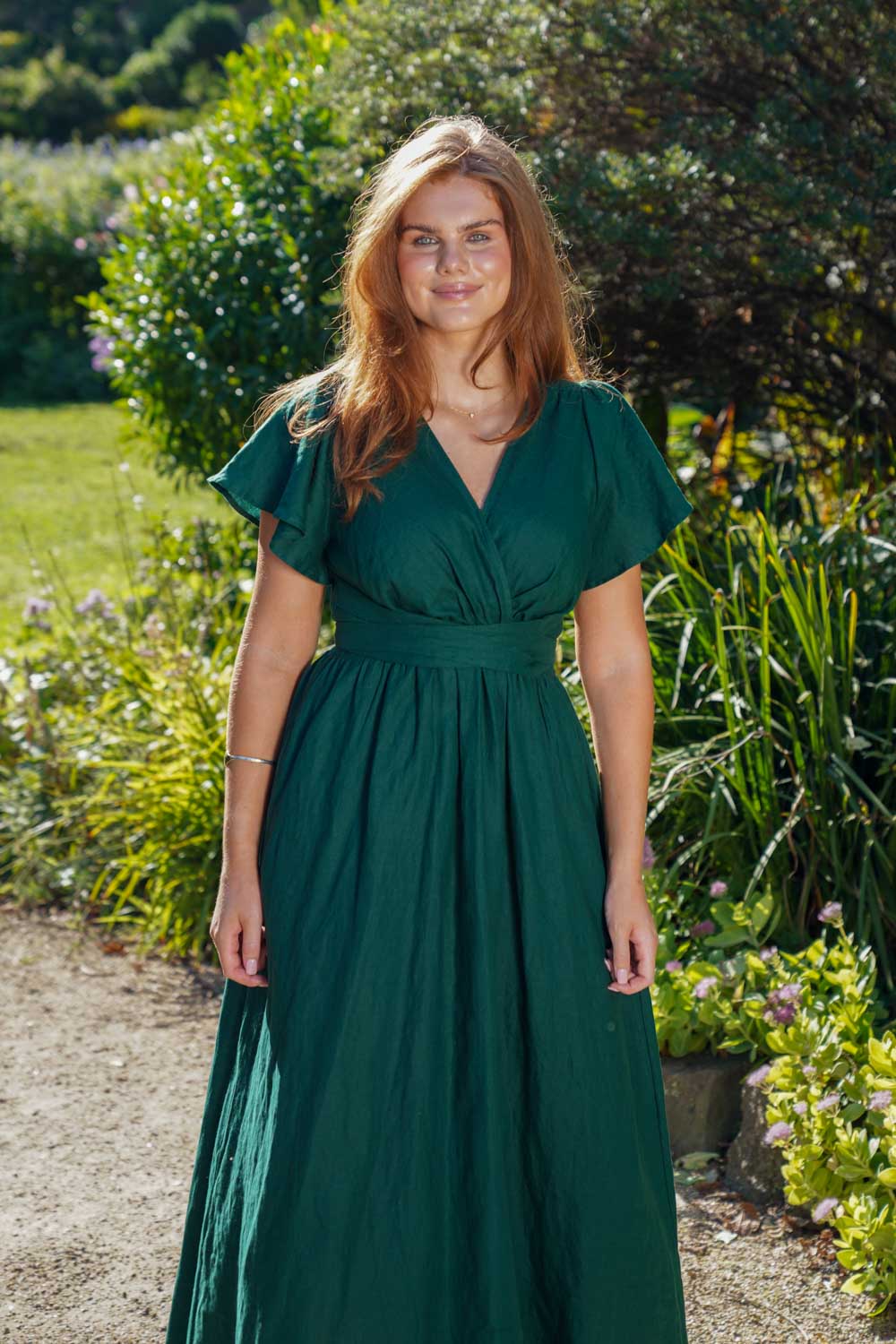 Phoebe Forest Green Dress - 100% Linen – Aulieude