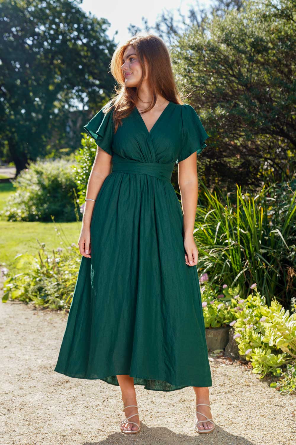 Phoebe Forest Green Dress - 100% Linen – Aulieude