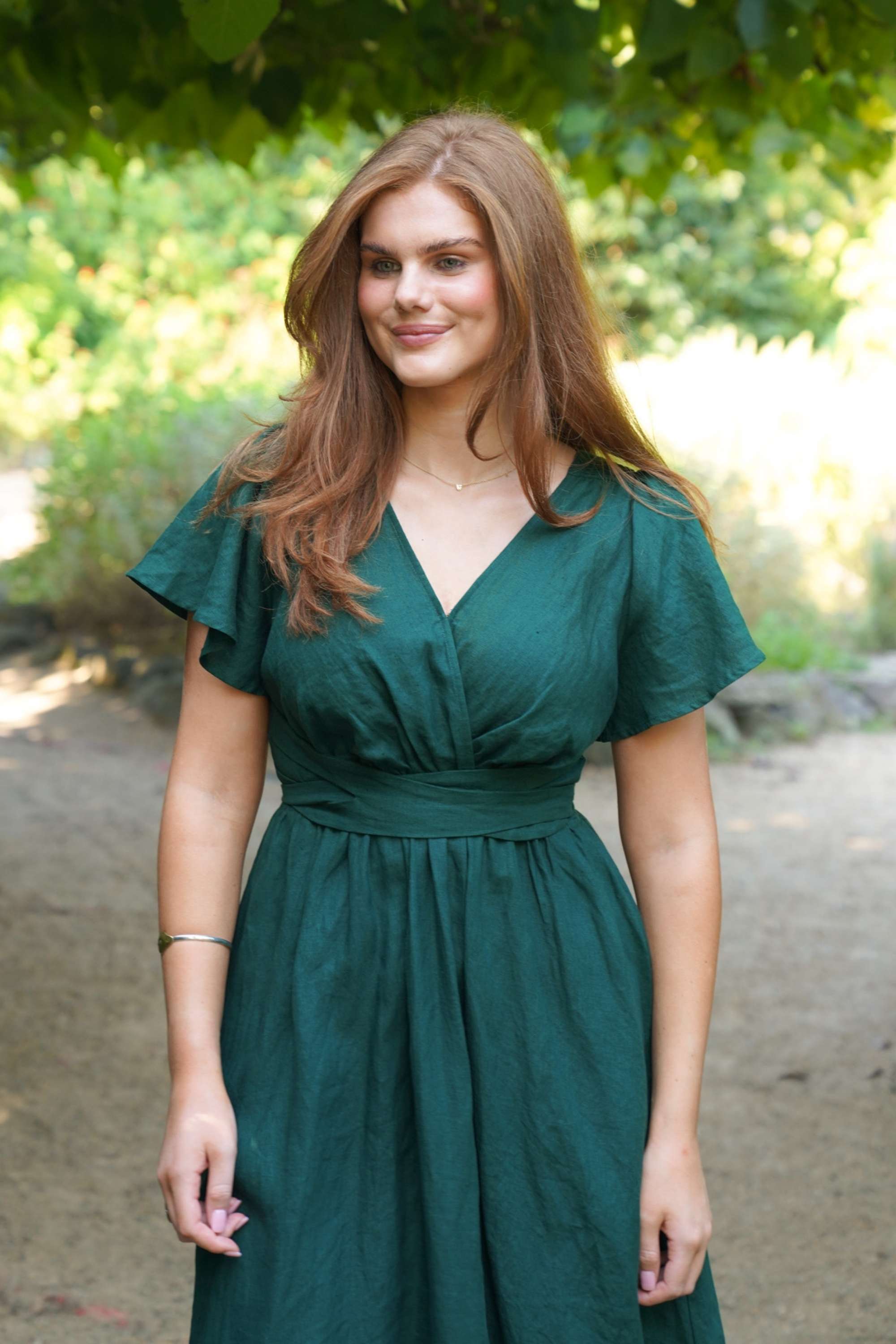 Phoebe Forest Green Dress - 100% Linen – Aulieude