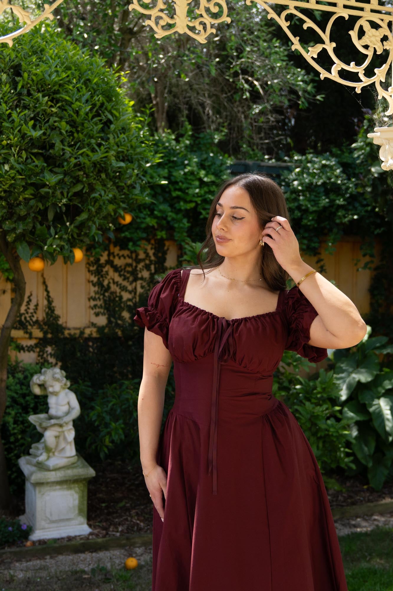 Cottage Core Cotton Sateen Corset Dress - Burgundy Plum – Aulieude